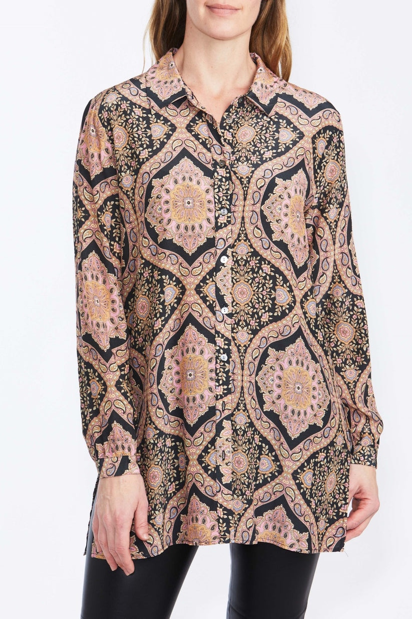 Women's Byzantine Print Tunic Blouse in Brown