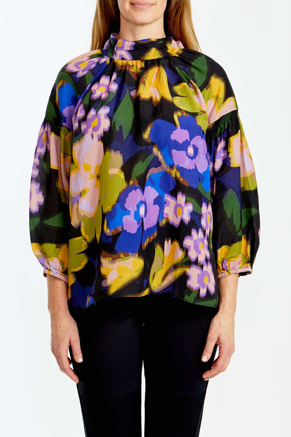 Women's Floral Art Print Blouse in Black