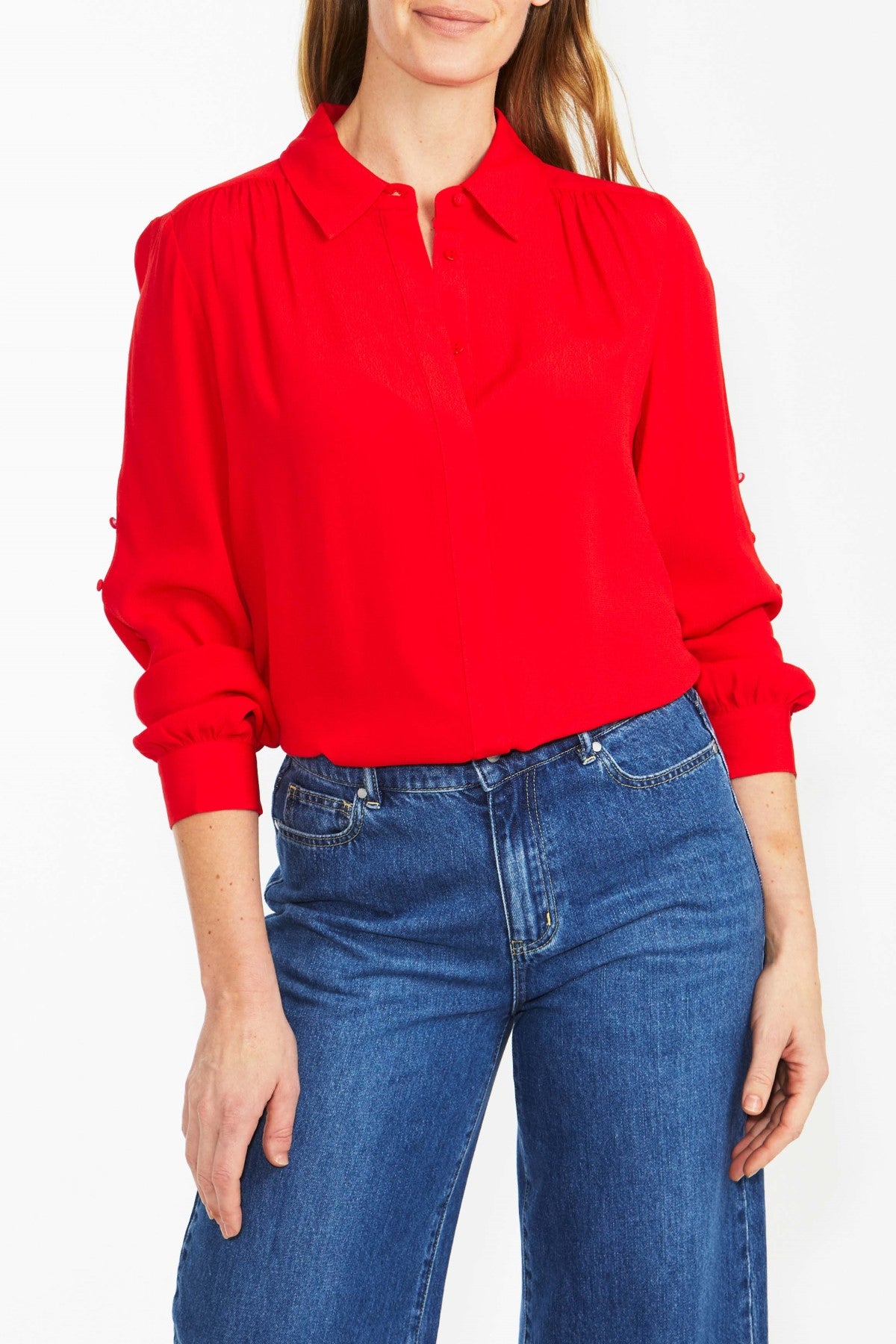 Women's Button Sleeve Shirt in Ferrari Red