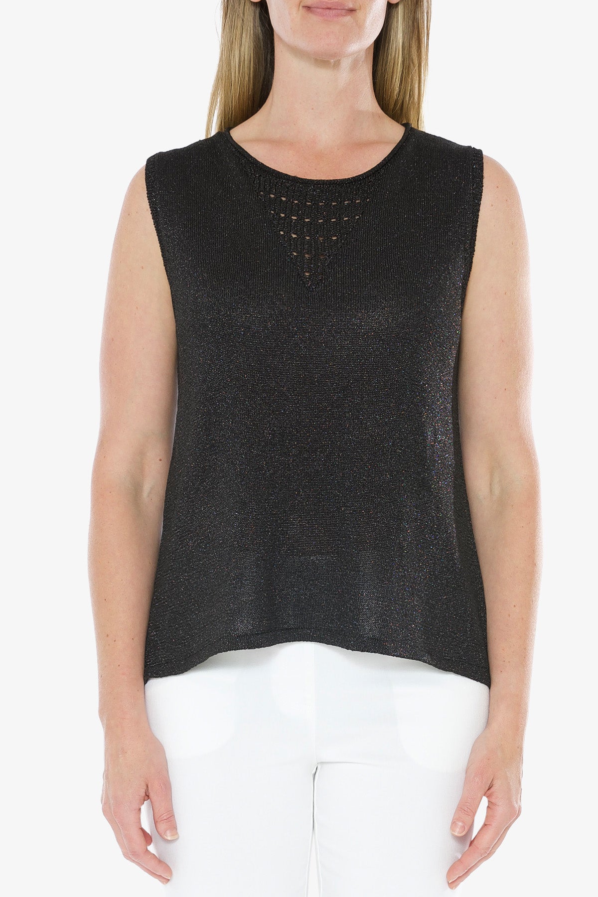 Women's Lurex Sleeve Less Top Black