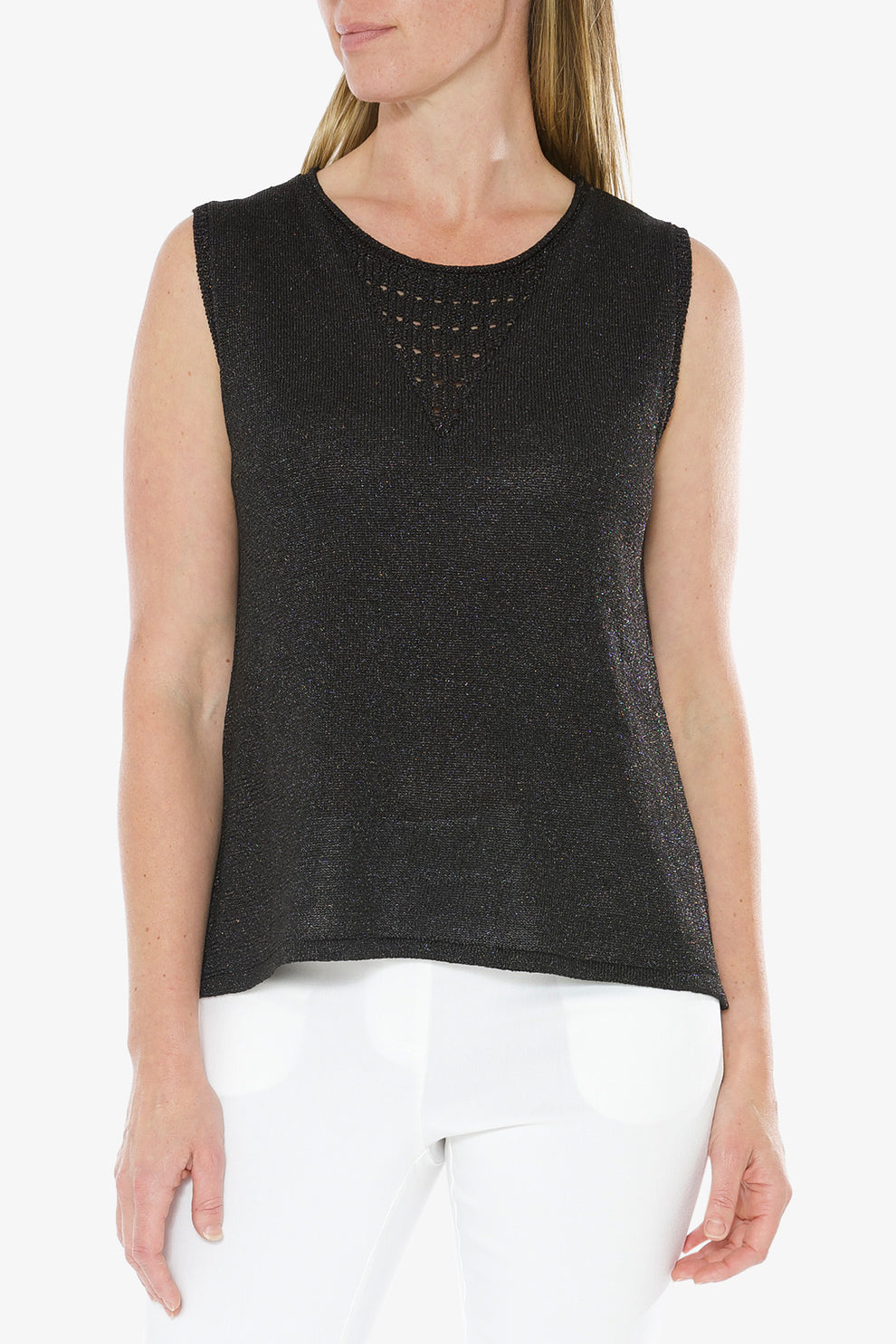 Women's Lurex Sleeve Less Top Black