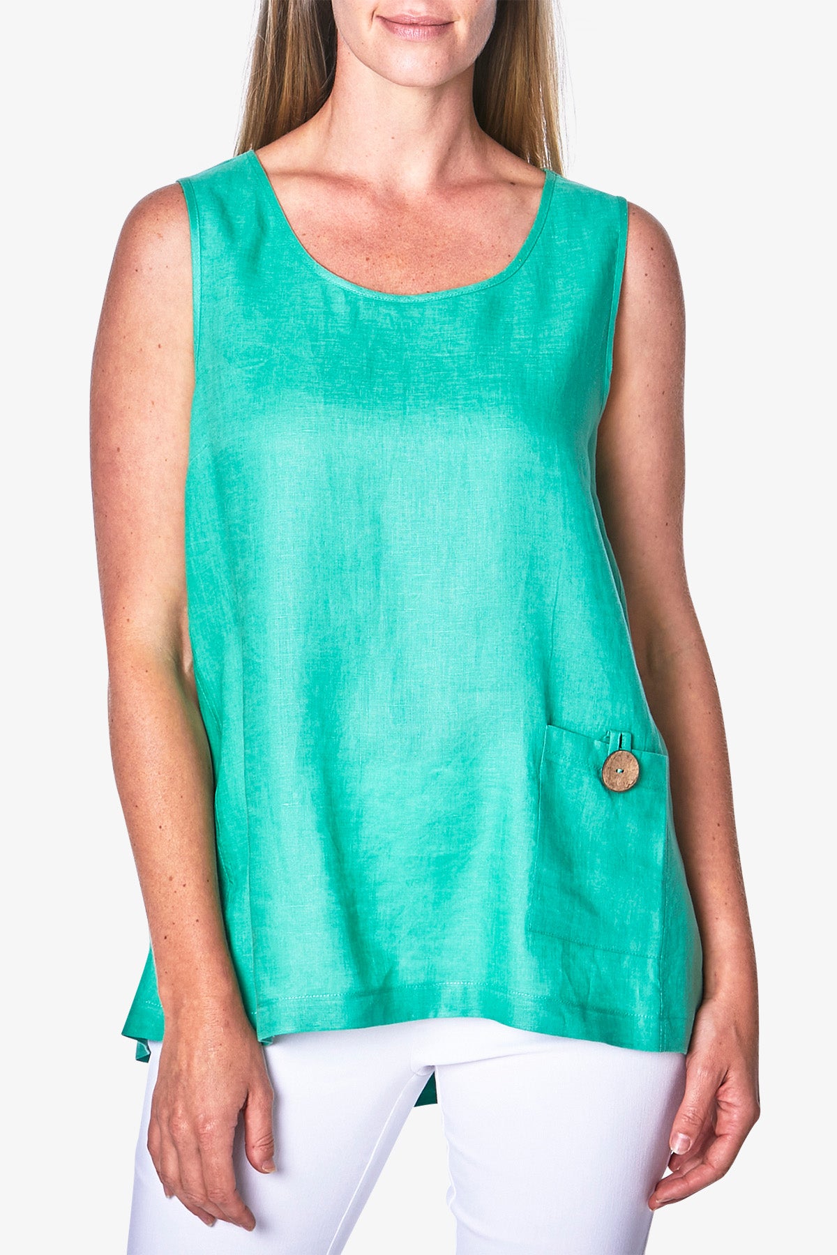 Women's Sleeveless Linen Top in Green